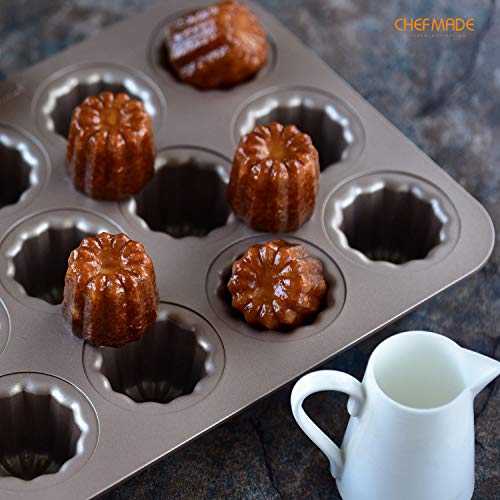 CHEFMADE – Cannele Cake Pan – 12-Cavity Non-Stick – Champagne Gold ...